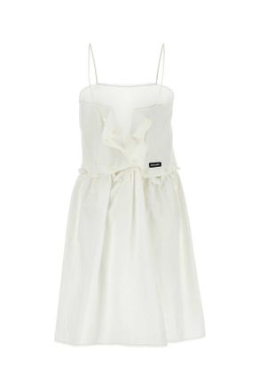 Miu Miu Womens White Poplin Mini Dress Bianco Exterior: Cotton Linen Abiti