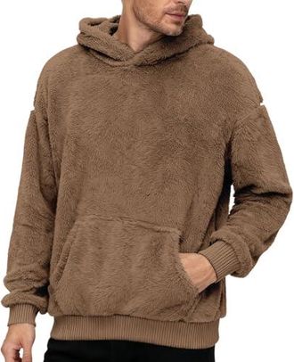 Generic Sweat &agrave; capuche doubl&eacute; Sherpa pour homme - Sweat &agrave; capuche en polaire de couleur unie pour lautomne et lhiver - Coupe ample - V&ecirc;tements d&eacute;contract&eacute;s &agrave;