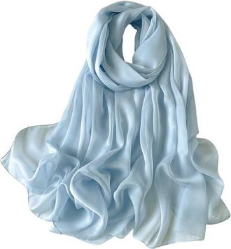 Lina & Lily Foulard en mousseline de soie froissée pour femme - Printemps été - Transparente - Soyeux et léger, bleu bébé, taille unique