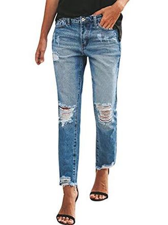 Minetom Femme Jeans D&eacute;chir&eacute; Push Up Skinny Slim Fit Stretch Boyfriend Denim Bootcut Crayon Pantalons Jeggings Casual R&eacute;tro Pants D Bleu S