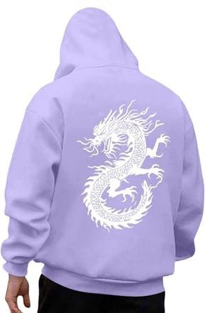Generico Sweat &agrave; capuche pour homme, sweat oversize imprim&eacute; dragon, veste &agrave; capuche et manches longues, pull avec cordon de serrage et poche, veste d&eacute;contract&eacute;