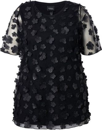 Ulla Popken T-Shirt T-Shirt Bl&uuml;ten-Applikation Rundhals Halbarm