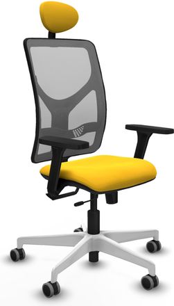 Piqueras y Crespo Stuhl mit 3D-Armlehnen, h&ouml;henverstellbarer Lendenwirbelst&uuml;tze und festem Kopfteil, ausgestattet mit Syncro/Traslack und Schneideschaum, Grau/Gelb
