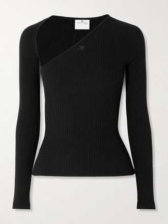 Courr&egrave;ges Slash Asymmetrischer Rippstrickpullover - Schwarz
