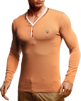 LEIF NELSON Herren Longsleeve V-Ausschnitt Slim Fit Baumwolle-Anteil Basic Männer Sweatshirt Pulli weißes Langarmshirt V-Neck Pullover T-Shirt langarm LN5120T Cam