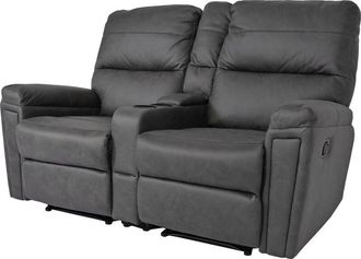 Hhg 2er Kinosessel HHG 371, Relaxsessel Fernsehsessel Sofa, Nosagfederung Getr&auml;nkehalter Fach Stoff/Textil dunkelgrau