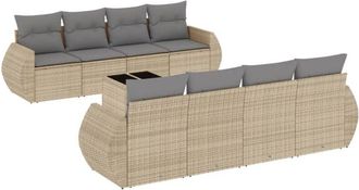 vidaXL Vidaxl - Salon de jardin avec coussins 9 pcs beige r&eacute;sine tress&eacute;e