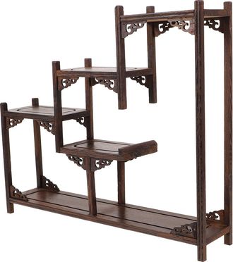 BESPORTBLE Massives Holz Ausstellungsregal mit Teetisch Kleiner Chinesischer Sammler Pr&auml;sentationsst&auml;nder aus Hartholz Vintage Kuriosit&auml;tenst&auml;nder f&uuml;r Wohnzimmer