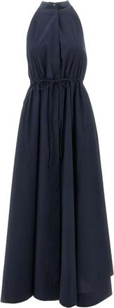 Emporio Armani Femme, Robes, Bleu, Taille: 36 FR Robe Longue avec Cordon de Serrage en Popeline