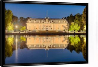 artboxONE Poster mit schwarzem Rahmen 18x13 cm St&auml;dte Schloss Benrath - Bild d&uuml;sseldorf beleuchtet benrath