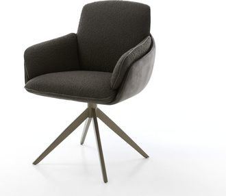 DELIFE Drehstuhl Luan-Flex mit Armlehnen Materialmix Schwarz Kreuzgestell breit Effektfinish Titan 360° drehbar Wippfunktion, Esszimmerstühle