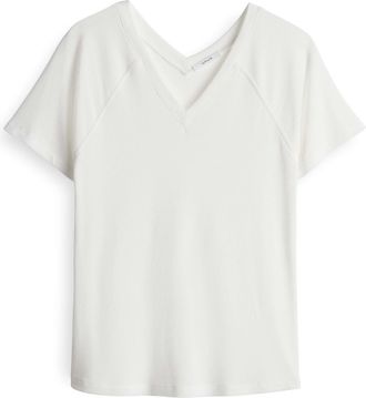 OPUS Damen Kurzarmshirt | SAVELLA Slim Jerseyshirt mit feiner Rippstruktur Milk, 42