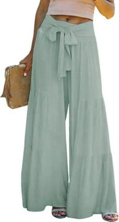 Onsoyours Pantalons d&eacute;t&eacute; pour Femmes Bloomers Pantalons Sarouel Basiques Pantalons De Jogging L&eacute;gers Pantalons De Plage Taille Haute A Vert XXL