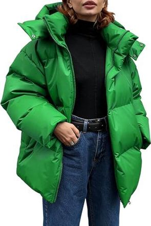 Generic Doudoune dhiver courte &agrave; capuche matelass&eacute;e chaude pour femme, Vert, XL