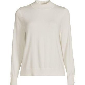 Lands End Stehkragenpullover mit &Auml;rmelkn&ouml;pfen, Damen, Gr&ouml;&szlig;e:40-42 regular, Wei&szlig;, Polyester/Nylon/Viskose, by Lands End