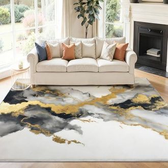 Generic Tapis 160 x 230 cm Peinture &Agrave; LEncre Traditionnelle Chinoise Doux Moelleux Robuste Facile &agrave; Nettoyer Moderne pour Chambre Couloir, Noir Marron