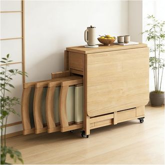 Generic klappbarer esstisch Klappbarer Esstisch im Landhausstil aus Holz mit Schubladen und 4 St&uuml;hlen Multifunktionale, K&uuml;chentische for kleine Wohnungen