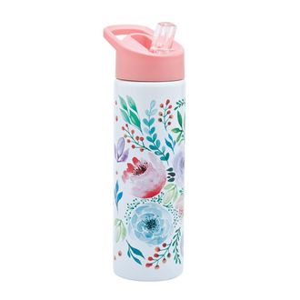 smash Edelstahl-Trinkflasche mit Trinkdeckel und Strohhalm, volle Blüte, 750 ml, Rosa