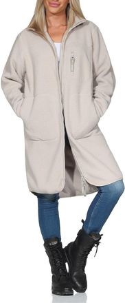 Sublevel Damen Teddy-Fleecemantel lange Fleecejacke knielang mit Kragen LSL-534 Light Sand XL