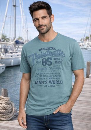 Man's World T-Shirt MANS WORLD, Herren, Gr. XL (56/58), blau (blau, grau), Single Jersey, Obermaterial: 100% Baumwolle, bedruckt, normal, Rundhals, Shirts T-Shirt