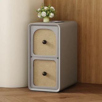 Generic Schlafzimmer-Nachttisch, Kleiner Nachttisch Mit Schwarzem Kugelgriff Und 2 Schubladen, Rattan-Webkunst for Neben Dem Sofa