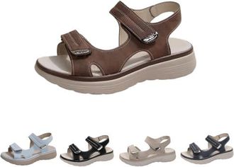 Generic Sandales avec soutien de la vo&ucirc;te plantaire pour femme, sandales de marche confortables pour femme, chaussures plates &eacute;l&eacute;gantes avec fermeture, Marron