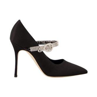 Manolo Blahnik Schwarze Satin-Pumps mit Kristallriemen - - Shoes - Damen - Schwarzk - 39 EU