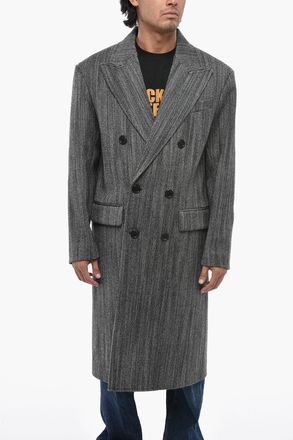 Dsquared2 Maxi-Mantel aus reiner Schurwolle mit Fischgr&auml;tmuster Dsquared2