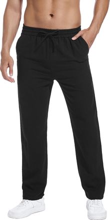 Hoerev Freizeithose aus Leinen und Baumwolle - Atmen Sie auf mit Einer leichten Strandhose,Schwarz,3XL