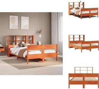 vidaXL Massivholzbett mit Regal ohne Matratze Wachsbraun 160x200 cm - Bett Mit Regal - Bett Mit B&uuml;cherregal - Holzbett Mit Regal - Holzbett Mit B&uuml;cherregal
