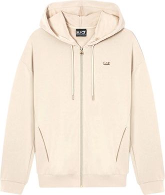 Emporio Armani Emporio Armani Ea7, Femme, Sweatshirts et sweats &agrave; capuche, Beige, Taille: 34 FR SweaT-shirt zipp&eacute;
