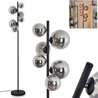 HOFSTEIN Stehleuchte Chehalis, Stehlampe aus Metall/Glas in Schwarz/Rauchfarben, 6-flammige Standlampe m. Schirmen aus Echtglas u. Fußschalter am Kabel, Höhe 1