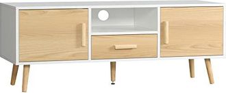 HOMCOM Meuble TV Banc TV Support TV pour t&eacute;l&eacute;vision jusqu&agrave; 46 Pouces Style scandinave avec 1 tiroir, 2 placards, 1 Niche, 1 Passe-c&acirc;bles - 120 x 37 x 45,5 cm