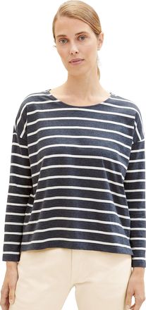 Tom Tailor Damen Langarmshirt mit Streifen, 34236 - Anthra Mel Beige Stripe, XL