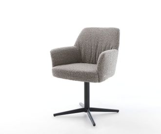 DELIFE Drehstuhl Xana-Flex mit Armlehnen Boucl&eacute; Silbergrau Fu&szlig;kreuz Schwarz 360&deg; drehbar Taschenfederkern, Esszimmerst&uuml;hle