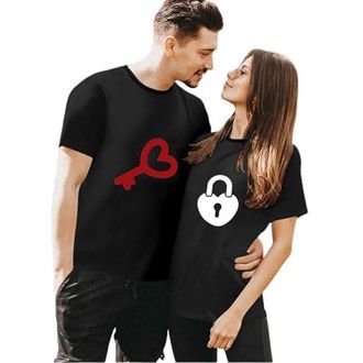 Generic T-shirt d&eacute;contract&eacute; &agrave; col rond pour femme - Cadeau de Saint-Valentin 2026 - Haut &agrave; manches courtes pour plus de confort et de style (2), Noir, XXL