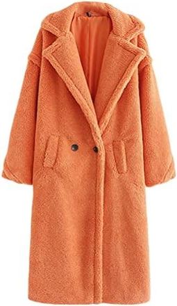 ORANDESIGNE Femmes Manteau Veste en Peluche Parka Fausse Manches Longues Cardigan dhiver Polaire Teddy-Polaire Veste en Fausse Fourrure Orange M