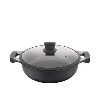 Metaltex XPERT - Low Cast Aluminum Casserole 26 cm with Tempered Glass Lid