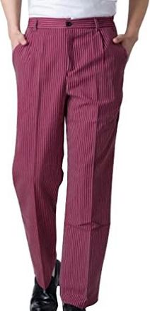 ZhuiKun Pantalon de Chef Homme Pantalon de Cuisine Pantalon de Travail Respirant Uniformes de Cuisine de Restaurant - MC Rayures Rouge-Blanc | Semi élastique,