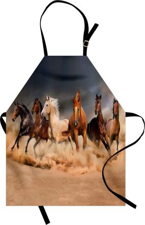 Abakuhaus Pferd Kochschürze, Equine Themed Galloping Tiere im Sand Running Horses Pattern, Farbfest Höhenverstellbar Waschbar Klarer Digitaldruck, Brown Sand Br