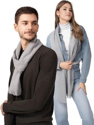 Qualicoq Echarpe Longue Hiver et Mi-saison - Made in France - Echarpe Homme et Echarpe Femme top El&eacute;gance - 16 Couleurs Unies - Confort et Douceur (Gris clair)