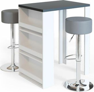 Vicco Bartisch-Set, Anthrazit/Weiß, 57 x 80 cm mit 2 Barhockern