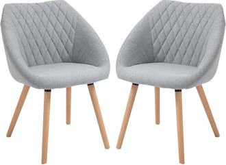 HOMCOM Chaises de visiteur design scandinave - lot de 2 chaises - pieds effilés bois hêtre - assise dossier accoudoirs ergonomiques lin gris
