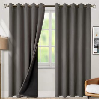 BGment Graue Verdunkelungsvorhänge, 213 cm lang, 2 Paneele Set für Wohnzimmer, wärmeisoliert, 100 % lichtblockierende Vorhänge und Vorhänge, mit Ösen, schall