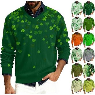 Generic Sweat-shirt de la Saint-Patrick pour homme - Haut tr&egrave;fle amusant - Costumes irlandais de St Paddys - Chemise de tr&egrave;fle vert - Surdimensionn&eacute; &agrave; manches