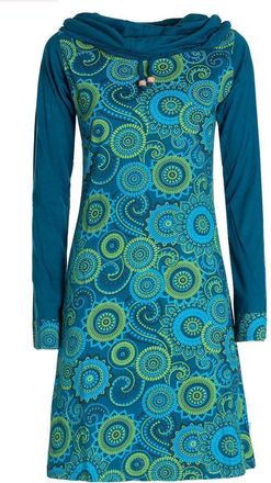 vishes Alternative Bekleidung - Damen Lang-arm Kleid Schal-Kleid Winterkleider Baumwollkleid t&uuml;rkis 46-48