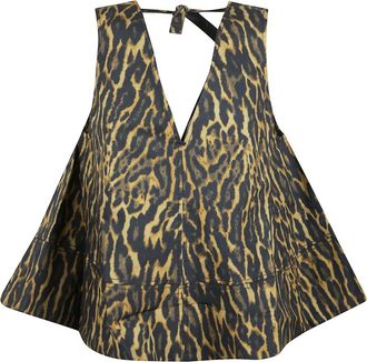 Ganni Femme, Tops, Vert, Taille: 40 FR Top Trap&egrave;ze en Coton Imprim&eacute; L&eacute;opard