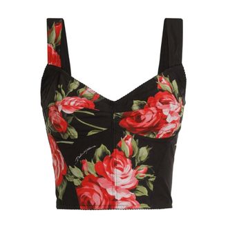 Dolce & Gabbana Femme, Tops, Noir, Taille: 36 FR Haut bustier en coton &agrave; imprim&eacute; bouquet de roses