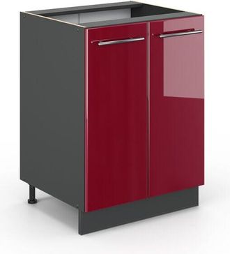 Vicco Meuble bas de cuisine Fame-Line, Rouge bordeaux Haute brillance, 60 cm sans plan de travail Vicco