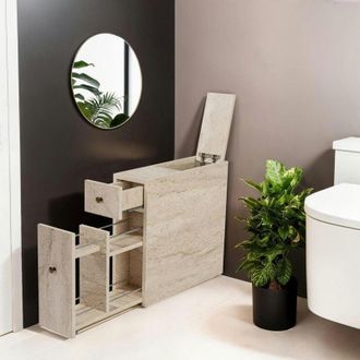 Pier Import Meuble WC effet travertin, 2 tiroirs 1 porte MARFA